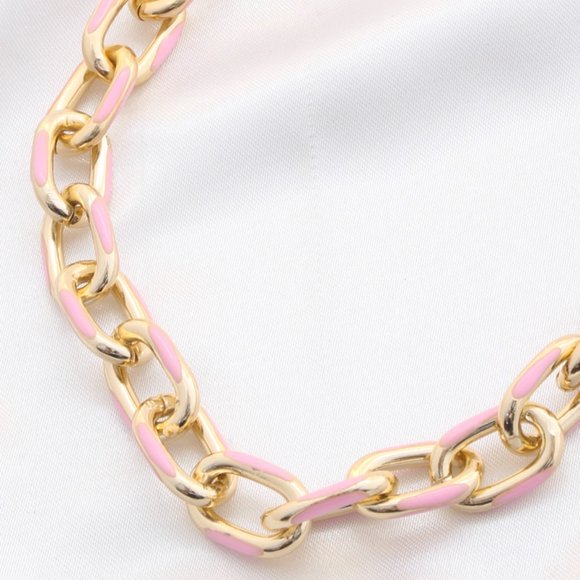 Jewelry | New Pink Color Metal Oval Link Necklace | Poshmark